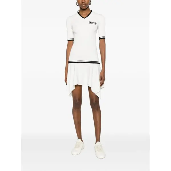 Off-White Short Sleeve Ribbed Knit A-line Dress - White