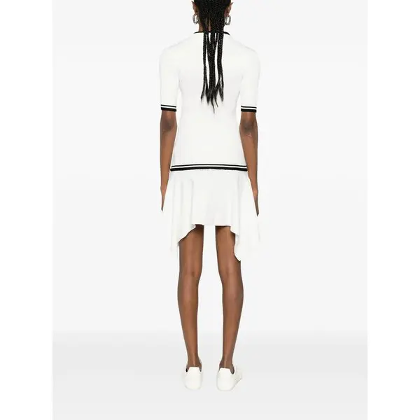 Off-White Short Sleeve Ribbed Knit A-line Dress - White