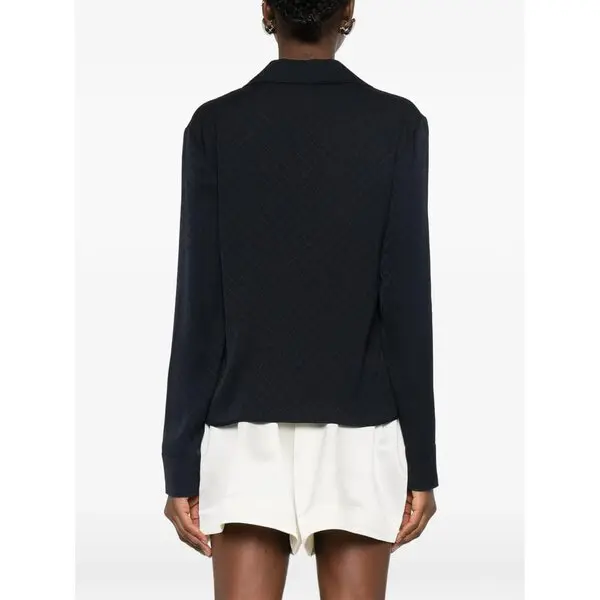 Gucci Diamond Pattern Long Sleeve Silk Blend Shirt - Blue