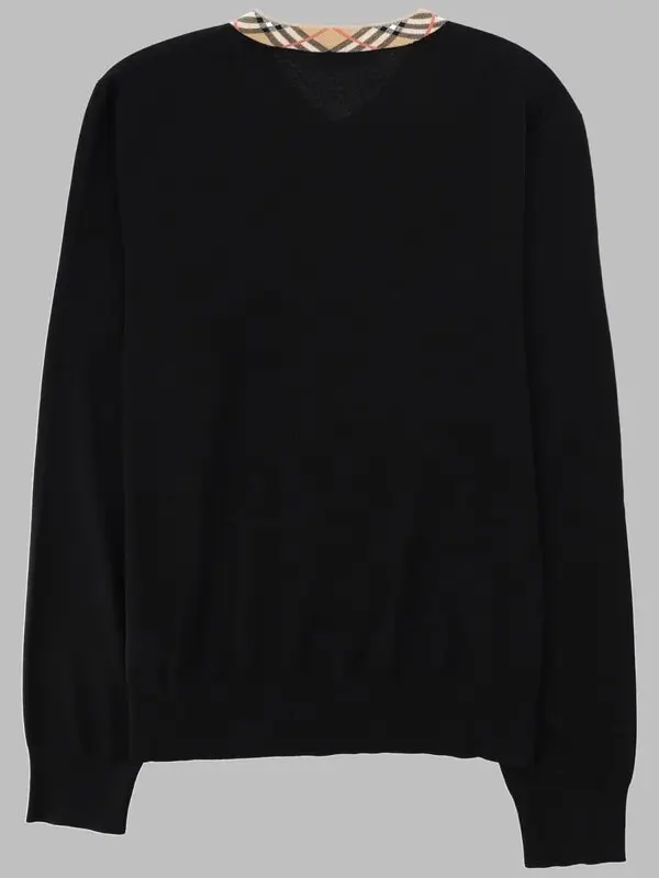 Burberry Maglia In Lana Merino Con Scollo Check - Black