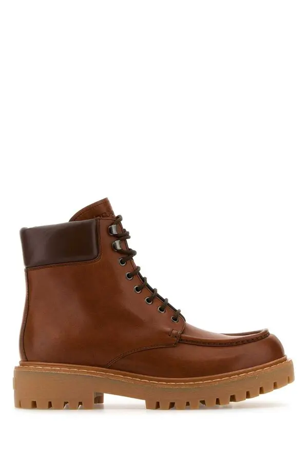 Prada Caramel Leather Ankle Boots - Brown