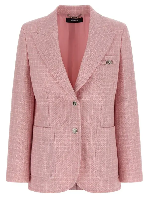 Versace Checked Wool Crêpe Blazer - Pink