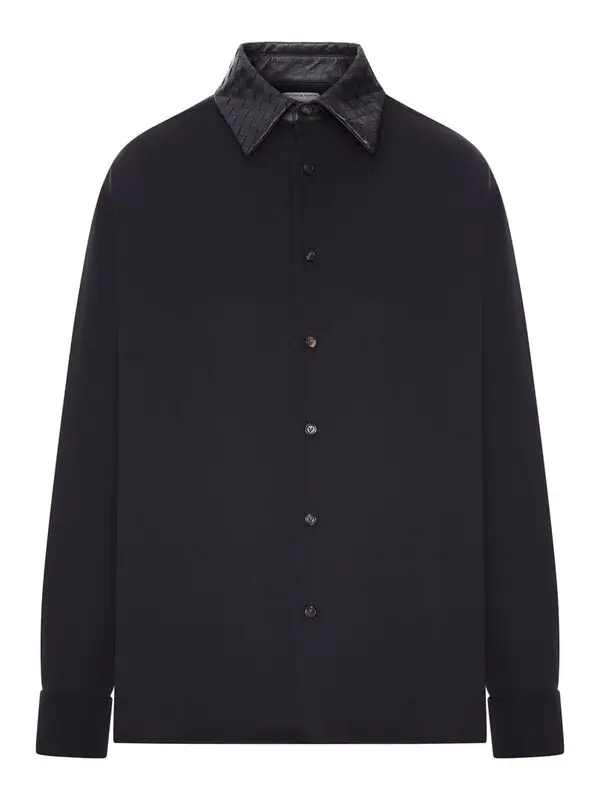 Bottega Veneta Wool Shirt With Braided Leather Collar - Black