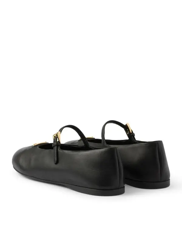 Prada Nappa Leather Ballet Flats With Logo - Black
