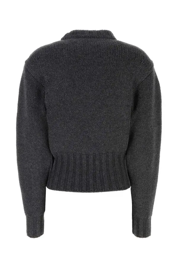 Alexander McQueen Melange Dark Grey Stretch Wool Blend Sweater