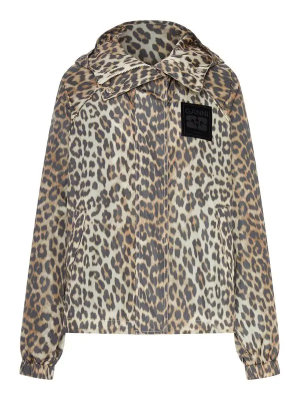 GANNI Nylon Jacket With Leopard Print