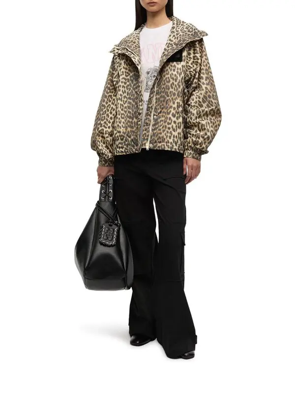 GANNI Nylon Jacket With Leopard Print