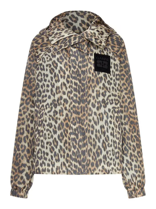 GANNI Nylon Jacket With Leopard Print - Multicolor