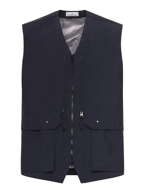 Stone Island Technical Vest With Double-slider Zip - Blue