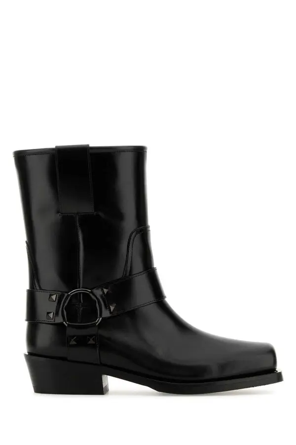 Valentino Garavani Leather Biker Rockstud Ankle Boots