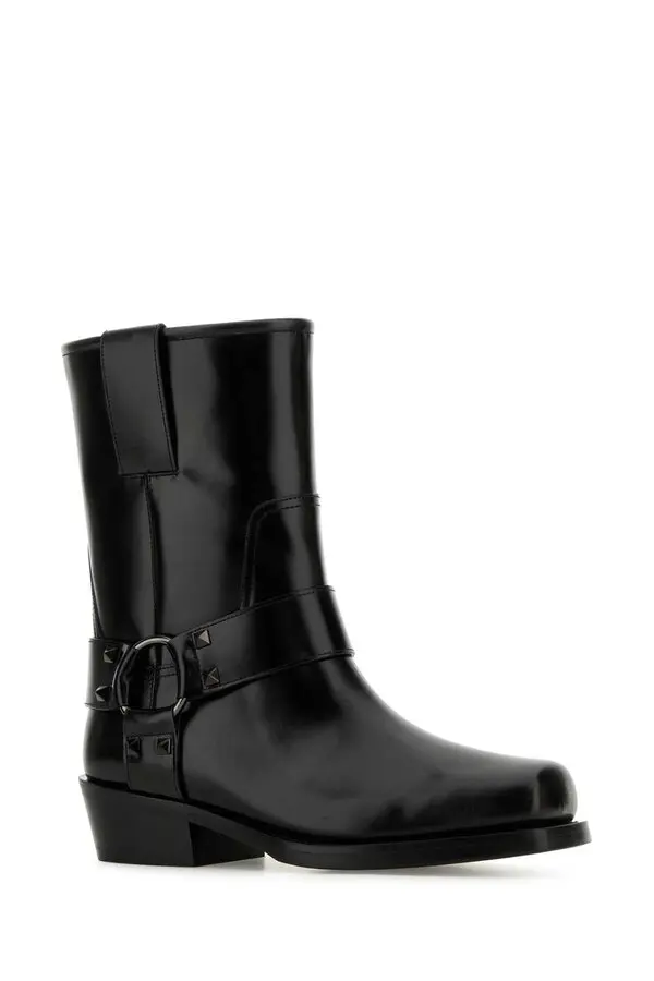 Valentino Garavani Leather Biker Rockstud Ankle Boots