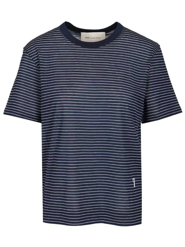 AMI Paris Striped Cotton Jersey T-shirt - Blue