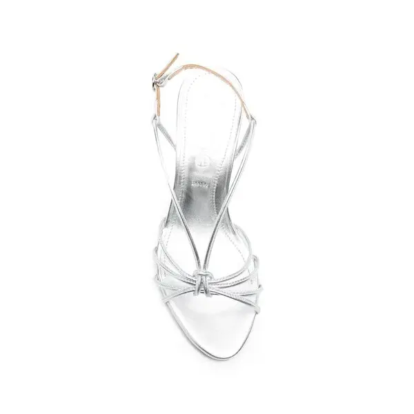 AeydĒ Tone Calf Leather Strappy Knotted Slingback Shoes - Silver