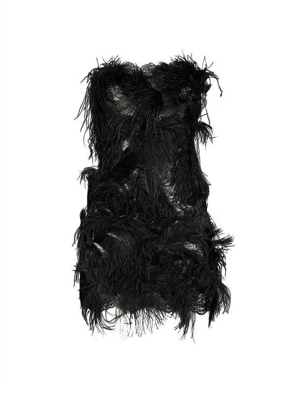 Attico Lace And Feather Strapless Mini Dress - Multicolor