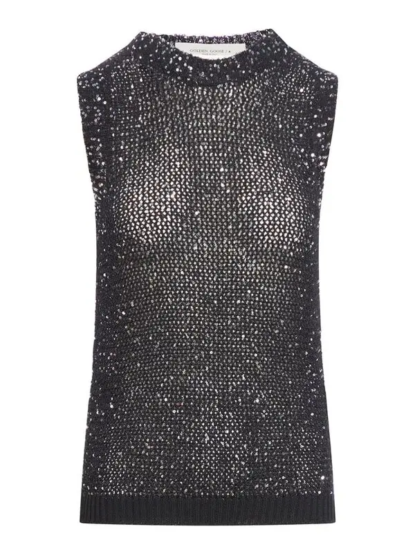 GOLDEN GOOSE Net Mesh Sequined Top - Black