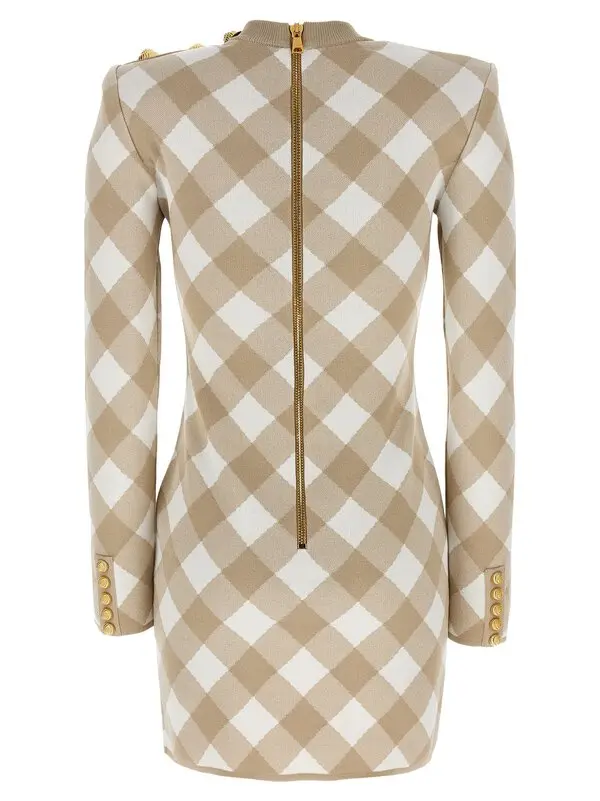 Balmain Vichy Macro Print Viscose Blend Dress - Cream