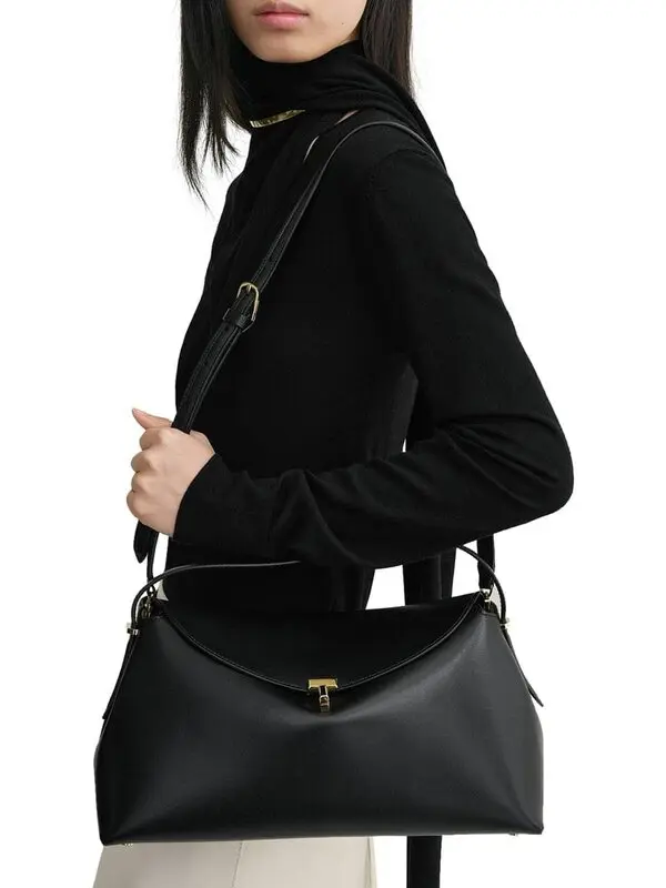 TOTEME T-lock Handbag In Smooth Calfskin - Black