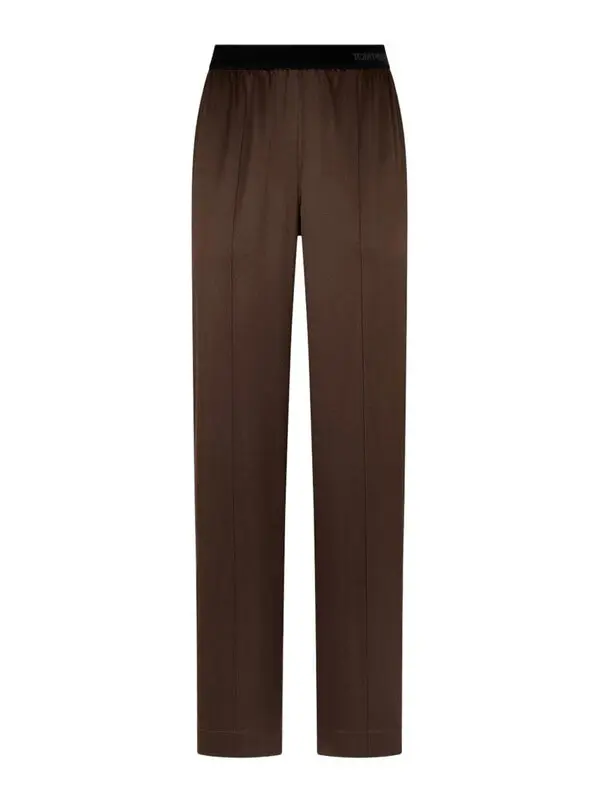 TOM FORD Stretch Silk Satin Trousers - Brown