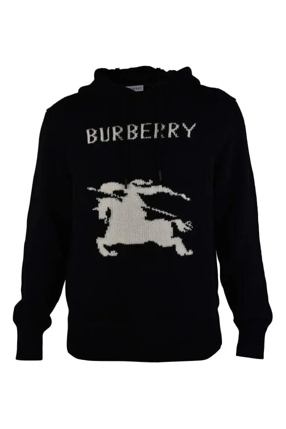 Burberry Cashmere Blend Logo Hoodie - Black