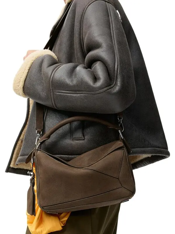 Loewe Featherlight Puzzle Small Bag In Garnet Nubuck - Multicolor