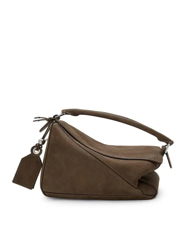 Loewe Featherlight Puzzle Small Bag In Garnet Nubuck - Multicolor