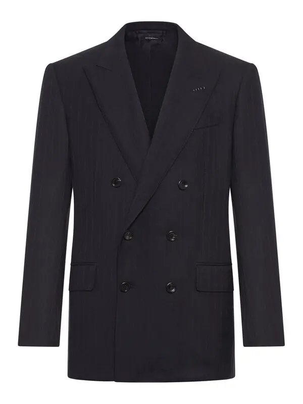 TOM FORD Double-breasted Pinstriped Wool Jacket - Black
