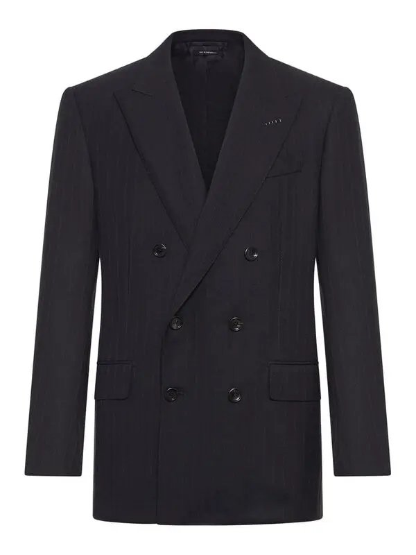 TOM FORD Double-breasted Pinstriped Wool Jacket - Black