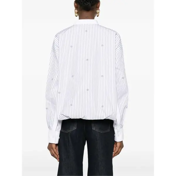 Gucci Striped Embroidered Band Collar Blouse - White