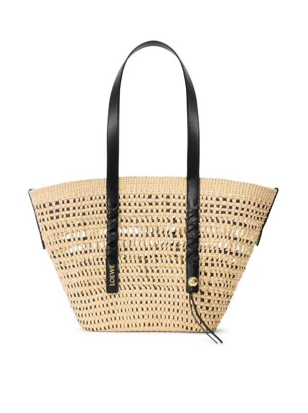 Loewe X Paula`s Ibiza Medium Braid Basket Bag In Iraca Palm And Calfskin - Multicolor