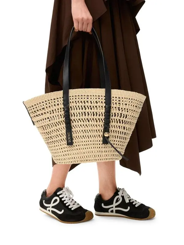 Loewe X Paula`s Ibiza Medium Braid Basket Bag In Iraca Palm And Calfskin - Multicolor