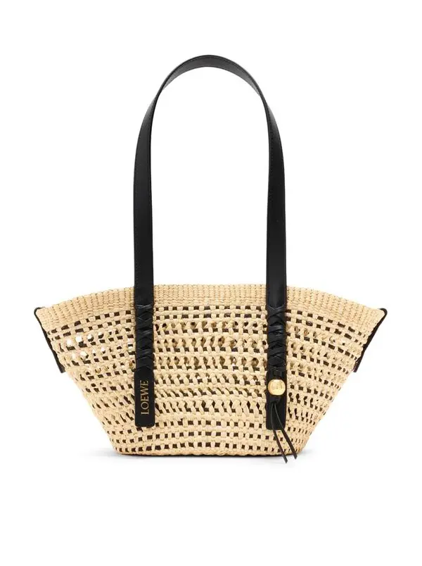 Loewe X Paula`s Ibiza Small Woven Basket Made Of Iraca Palm And Calfskin - Multicolor