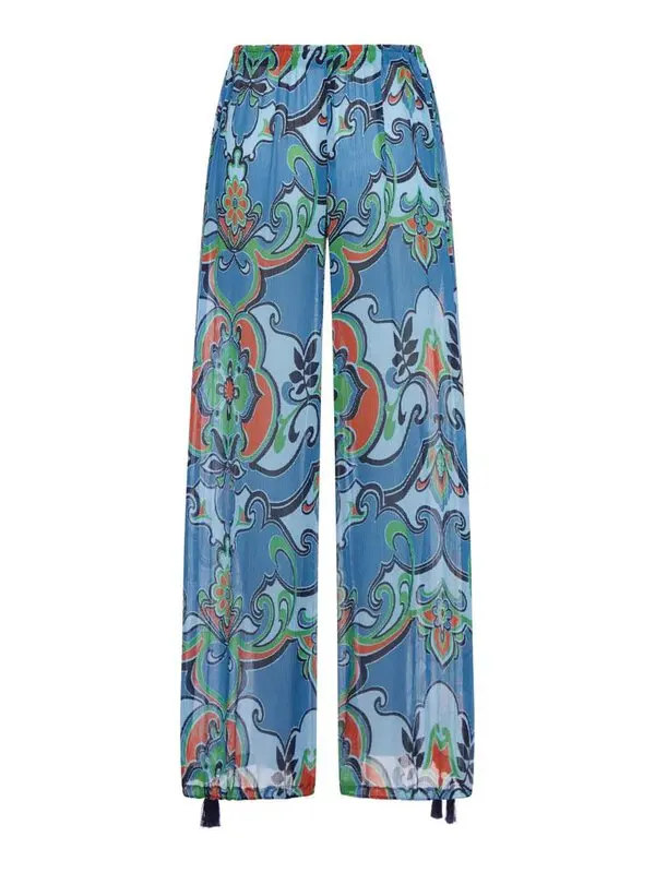 Etro Printed Silk Blend Trousers With Drawstring