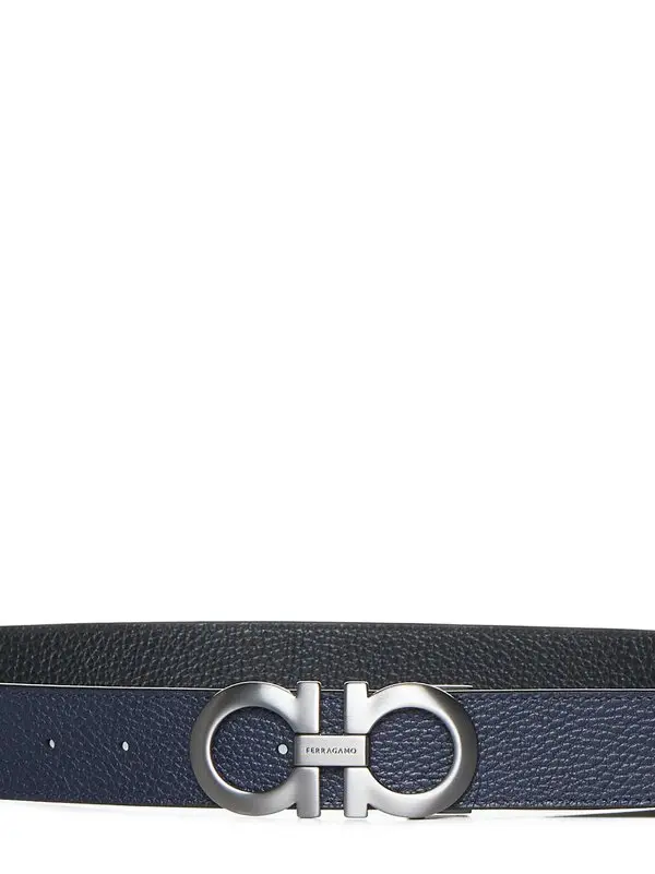 FERRAGAMO Black Leather Reversible Gancini Belt