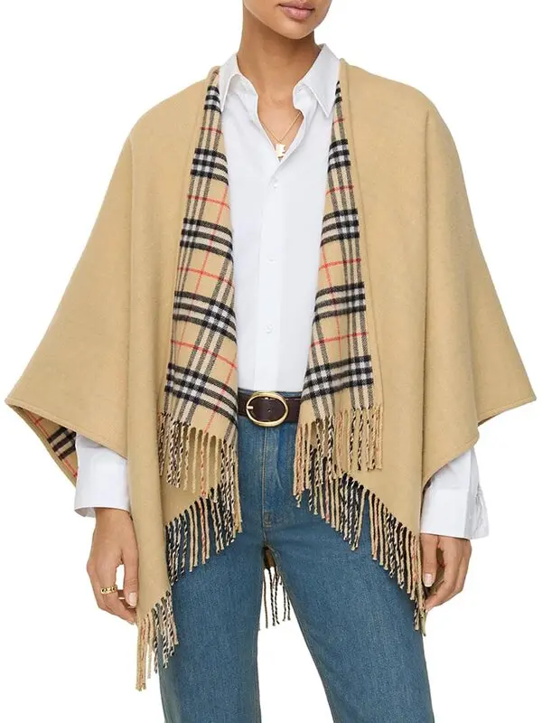 Burberry Reversible Check Wool Cape - Cream