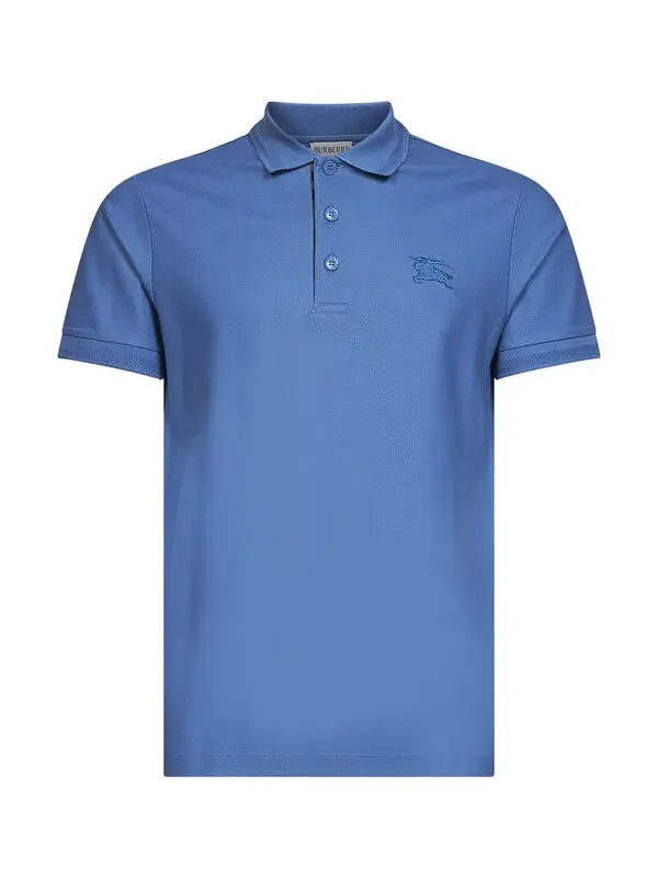 Burberry Pool Blue Cotton Pique Polo Shirt With Embroidered Ekd - Multicolor