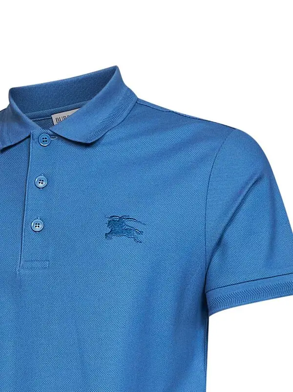 Burberry Pool Blue Cotton Pique Polo Shirt With Embroidered Ekd - Multicolor