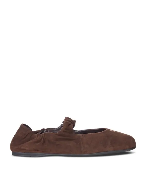 Miu Miu Ruffled Suede Ballerinas - Brown