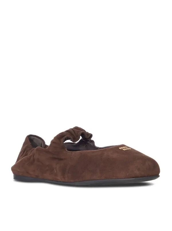 Miu Miu Ruffled Suede Ballerinas