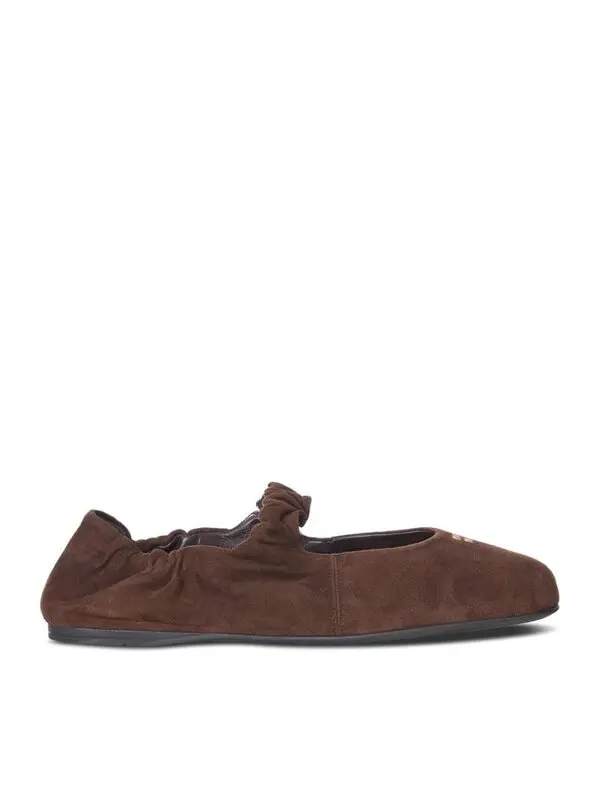 Miu Miu Ruffled Suede Ballerinas - Brown