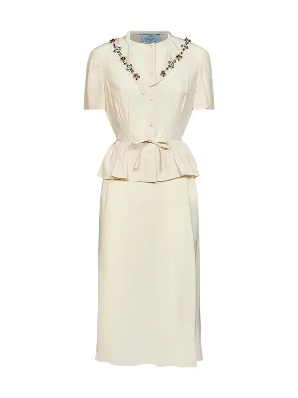Prada Abbigliamento Natural Marocain Embroidered Midi Dress - Multicolor