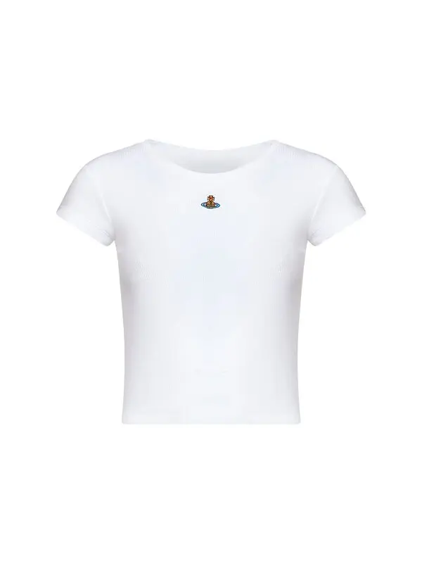 VIVIENNE WESTWOOD White Ribbed Jersey Baby Peru Cropped T-shirt - Multicolor