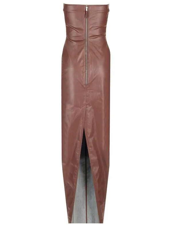 Rick Owens Long Coated Denim Bustier Dress - Brown