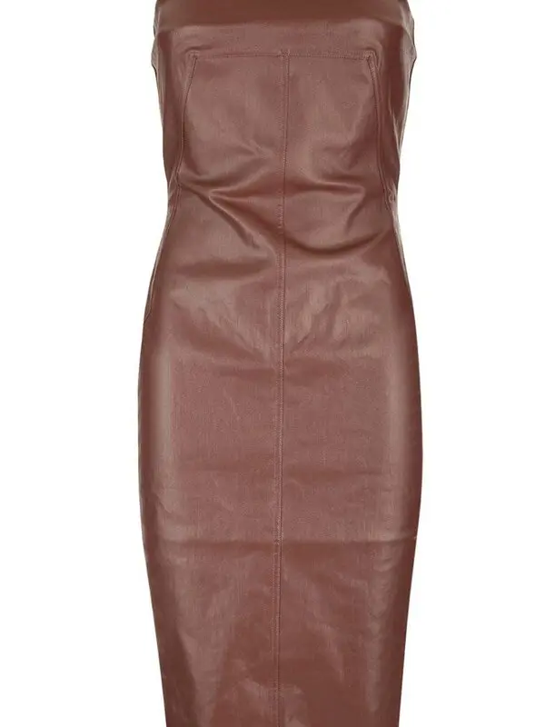 Rick Owens Long Coated Denim Bustier Dress - Brown