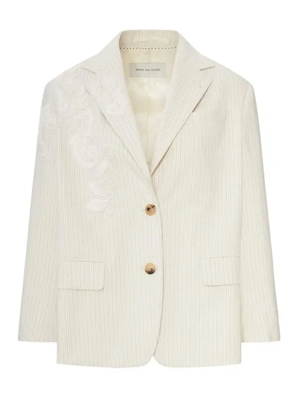 Dries Van Noten Single-breasted Jacket With Floral Embroidery - Cream