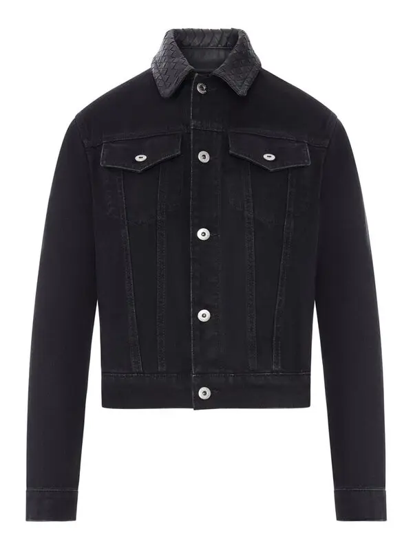 Bottega Veneta Denim Jacket With Braided Leather Collar - Black