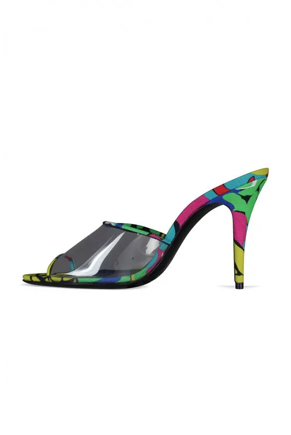 Saint Laurent Printed Canvas Lolita Mules - Multicolor
