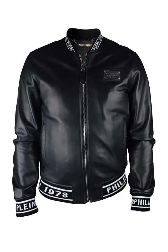 Philipp Plein Leather Bomber Jacket - Black