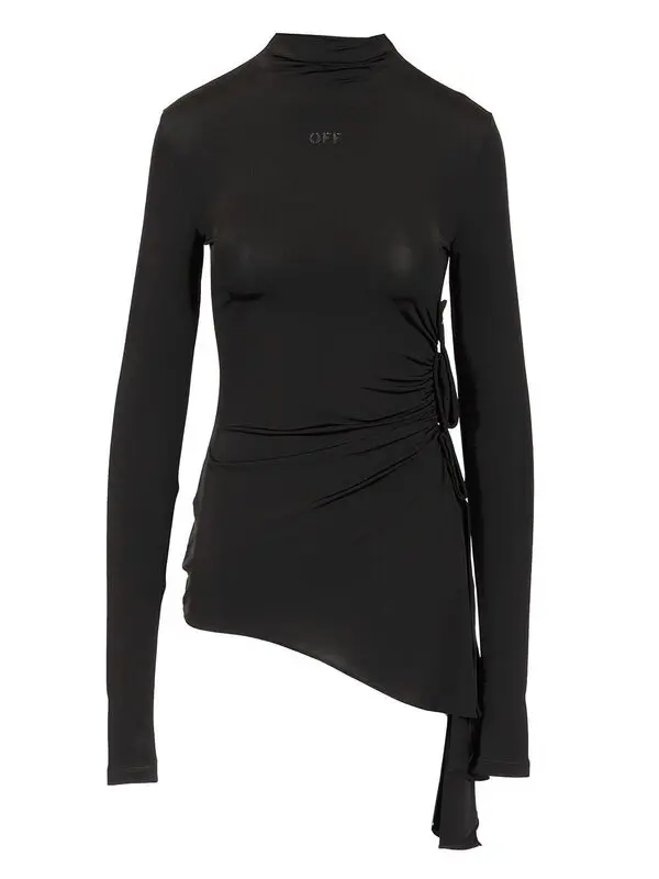 Off-White Long Sleeve Draped Top - Black