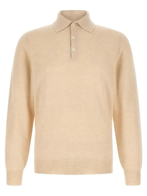 Brunello Cucinelli Cashmere Knit Polo Shirt - Cream