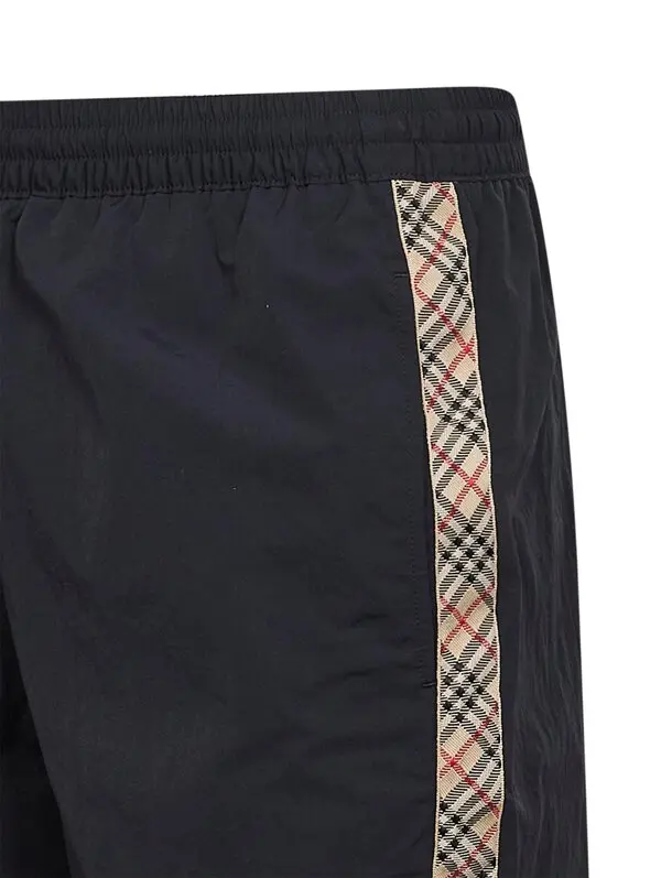 Burberry Black Nylon Swim Shorts With Check Trims
